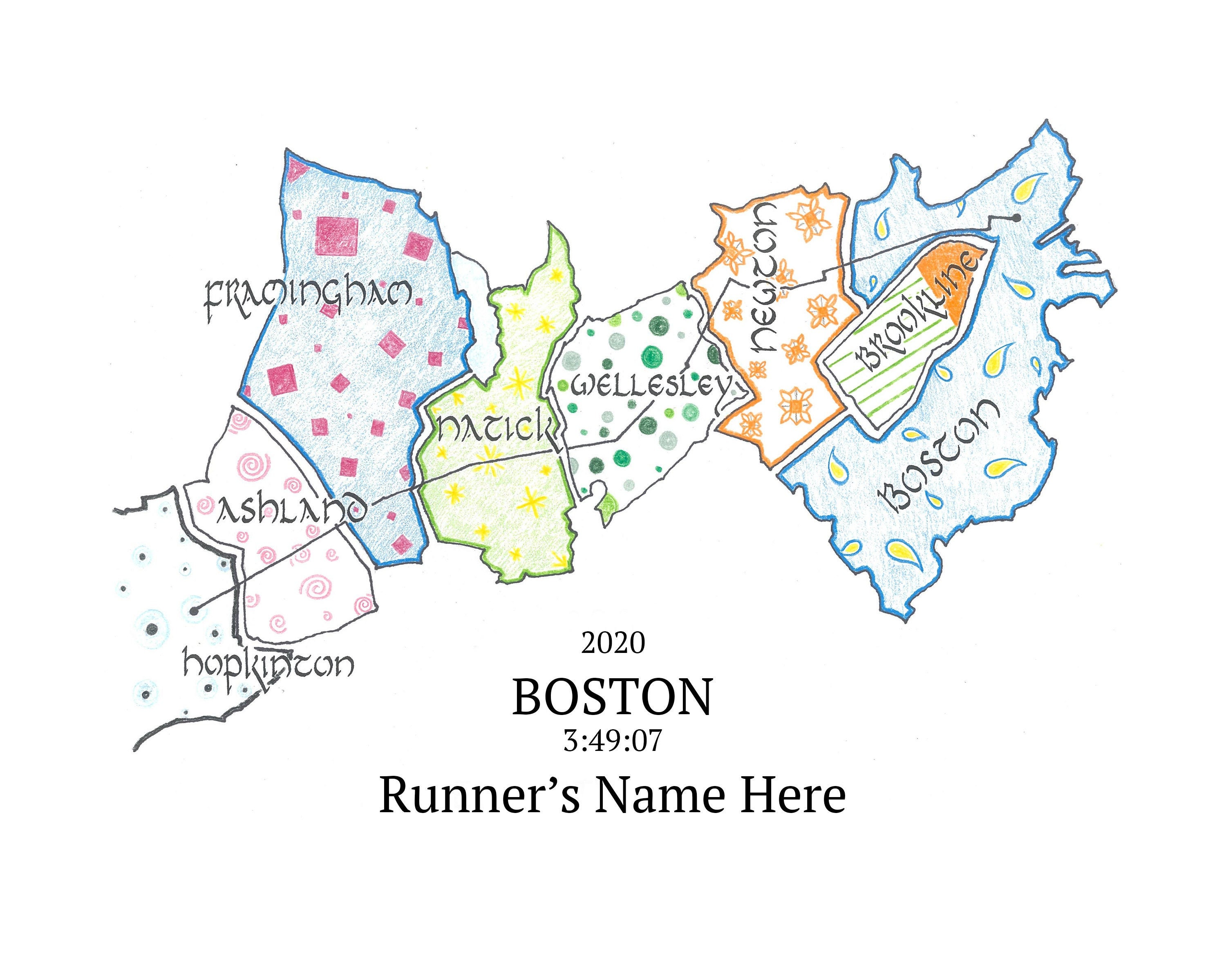 Boston Marathon 2021: Boston Marathon Map, Personalized Marathon Gift ...