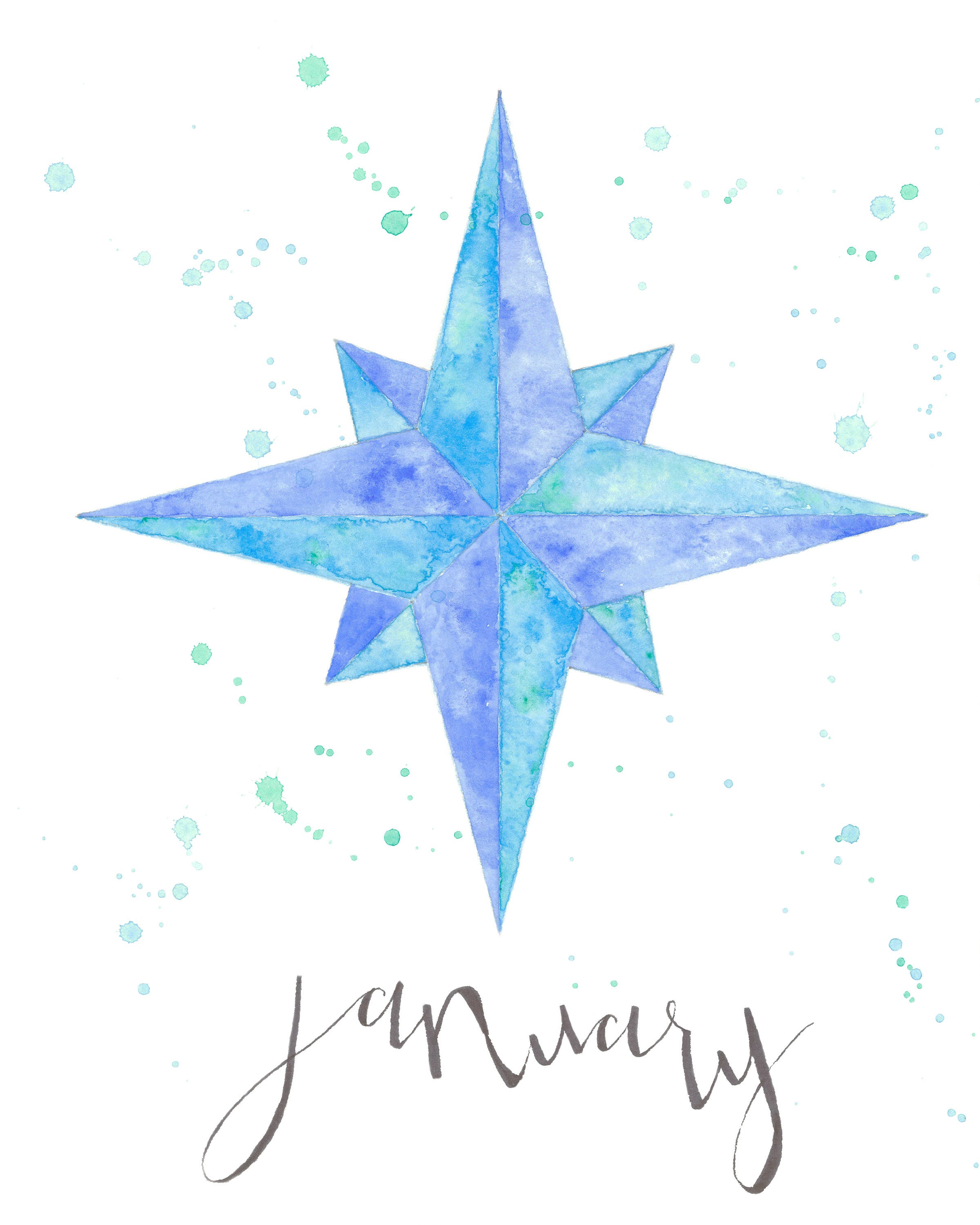January Watercolor Print: Winter Watercolor, Colorful January Painting ...
