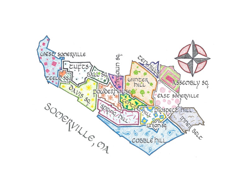 Somerville Massachusetts Neighborhood Map: City Map Art - Etsy