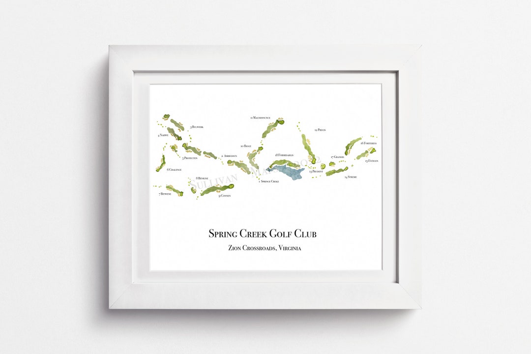 Spring Creek Golf Club: Golf Course Map, Virginia Golf Map, Watercolor ...