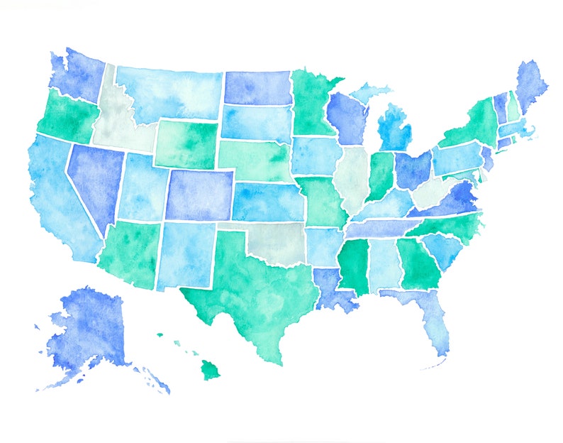 United States of America Watercolor Map: 50 States Map Art | Etsy