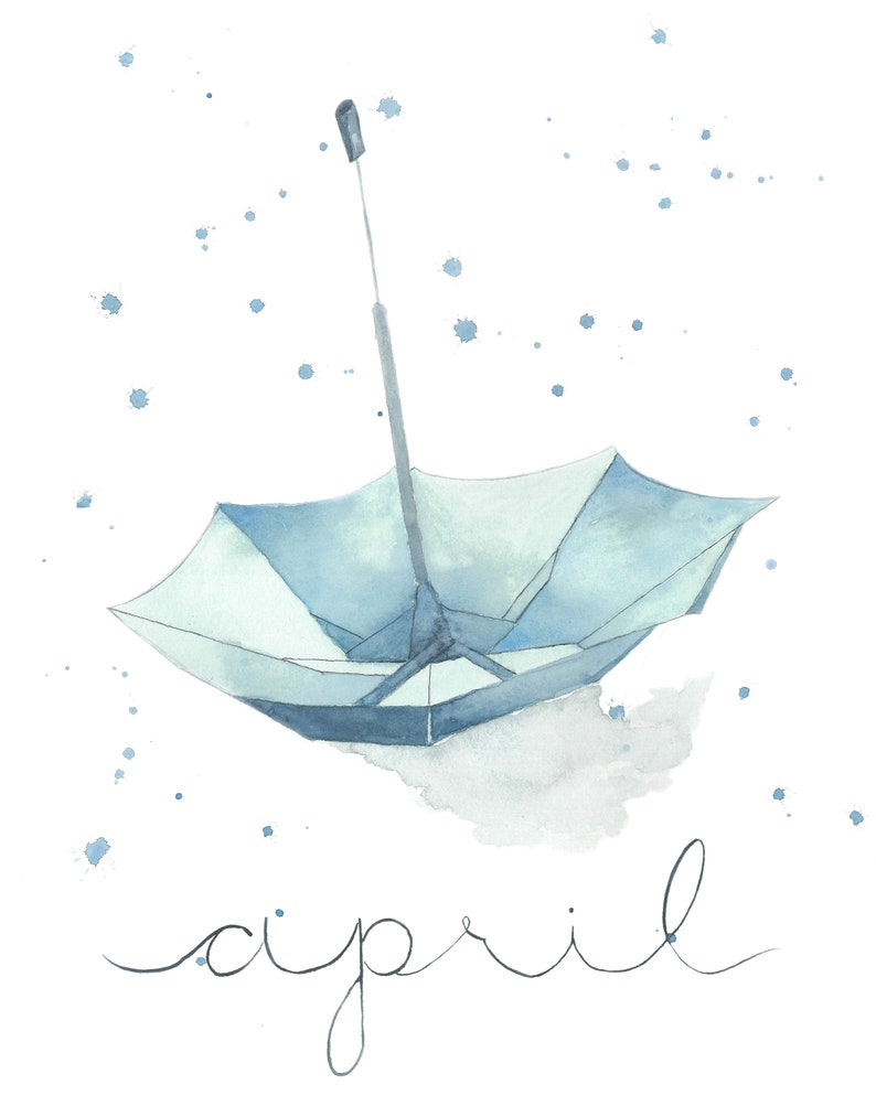 April Watercolor Print: April Rain Watercolor, Spring Watercolor ...
