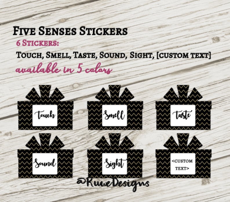 Custom Five senses gift labels/stickers | Etsy
