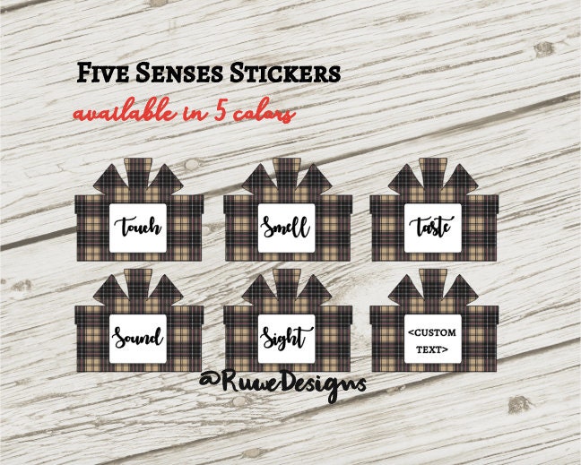 Custom Five senses gift labels/stickers | Etsy