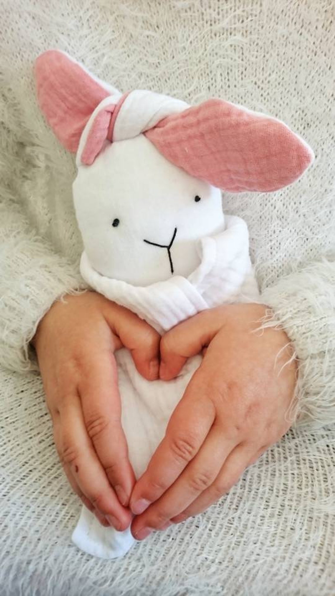 White Bunny Lovey With Name Embroidery Personalized | Etsy