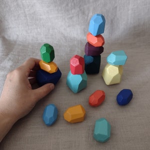 Wooden Balancing Stones, 16 Sensory Stacking Blocks, Fine Motor Skills ...