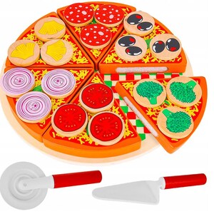Wooden Pizza Toy for Toddler Mud Kitchen Pretend Food Velcro - Etsy