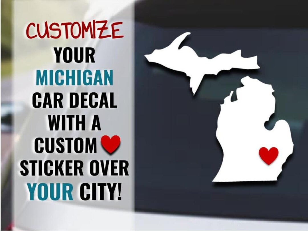Custom Michigan Car Decal With Red, Heart Sticker for Your City! - Etsy