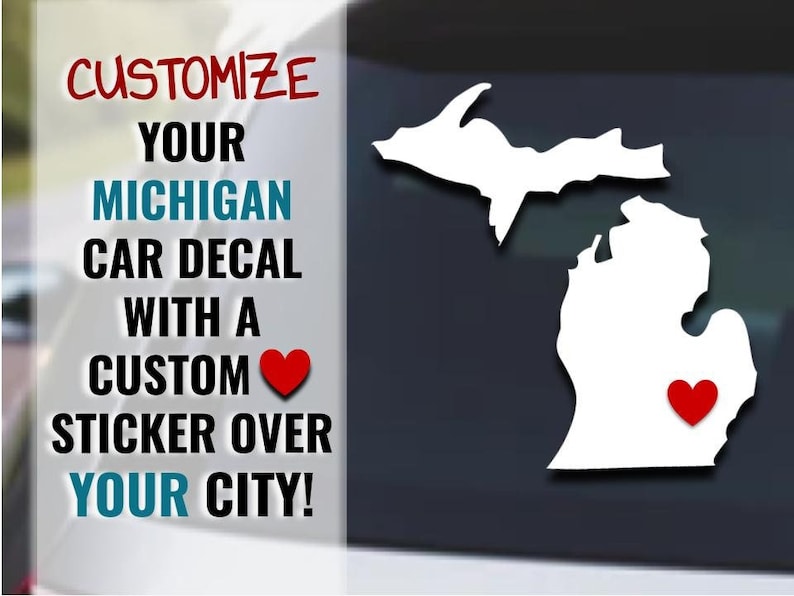Custom Michigan Car Decal With Red, Heart Sticker for Your City! - Etsy