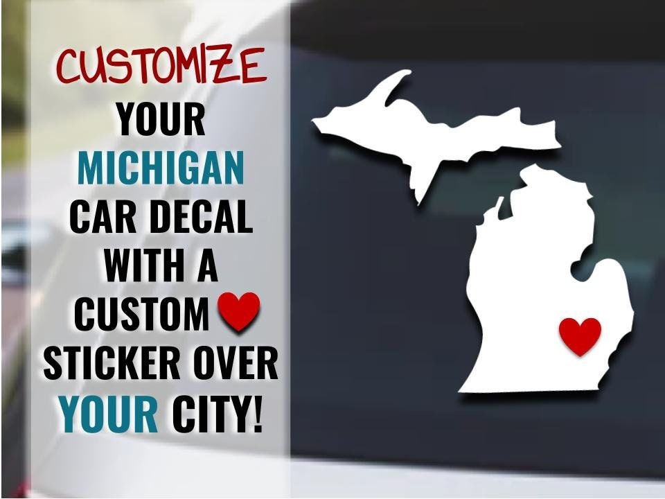 Custom Michigan Car Decal With Red, Heart Sticker for Your City! - Etsy