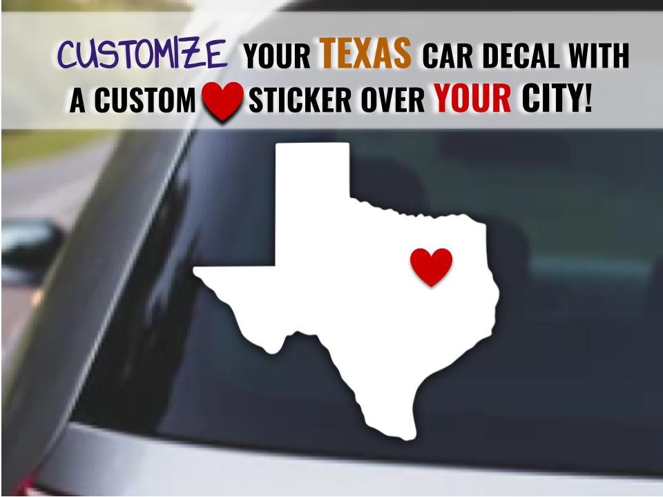 Custom Texas Car Decal With Red, Heart Sticker for Your City! - Etsy