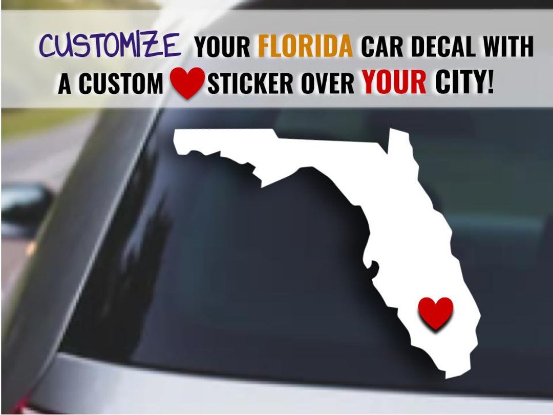Custom Florida Car Decal With Red, Heart Sticker for Your City! - Etsy