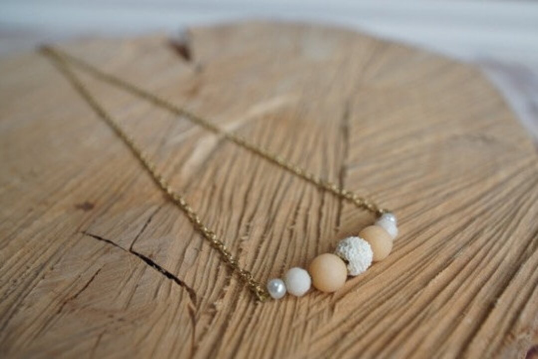 Essential Oil Diffusing Necklace With Peach Jade & Lava Bead - Dainty ...