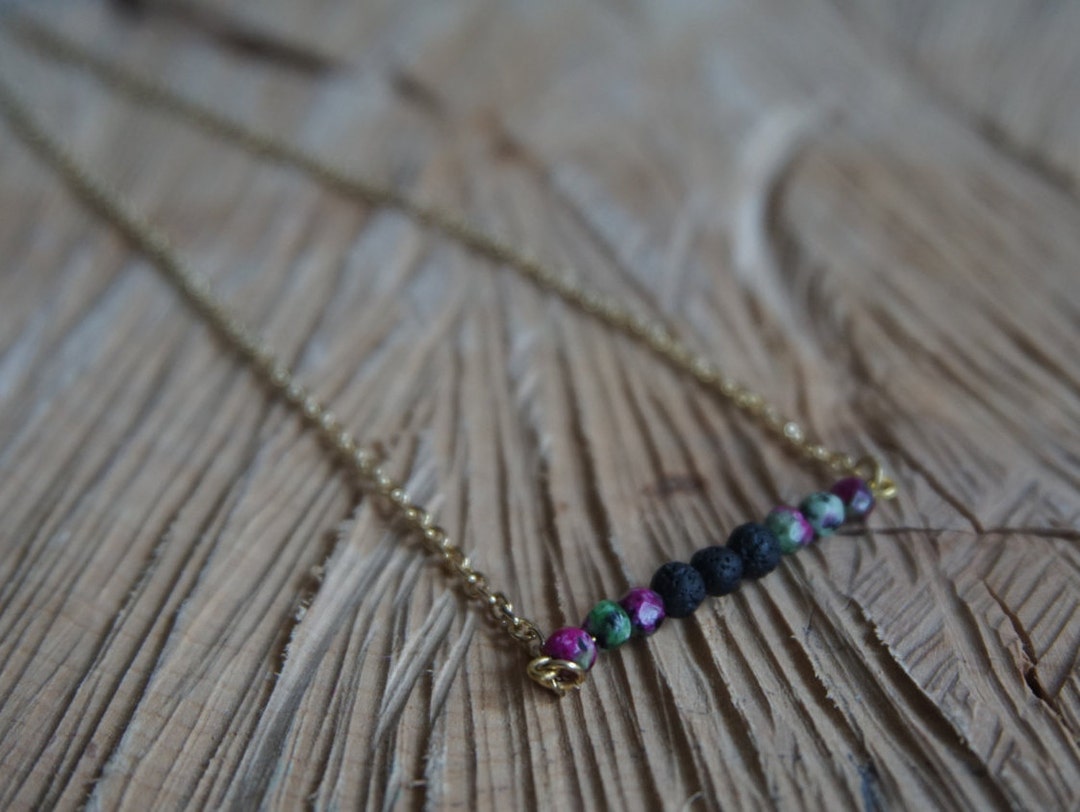 Essential Oil Diffusing Necklace With Ruby in Zoisite and Black Lava ...