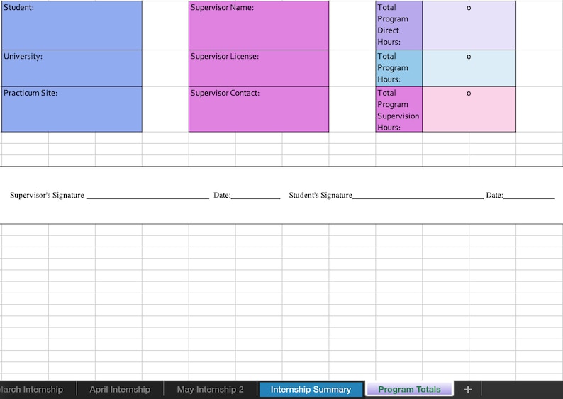 Counseling Practicum and Internship Hour Spreadsheet - Etsy