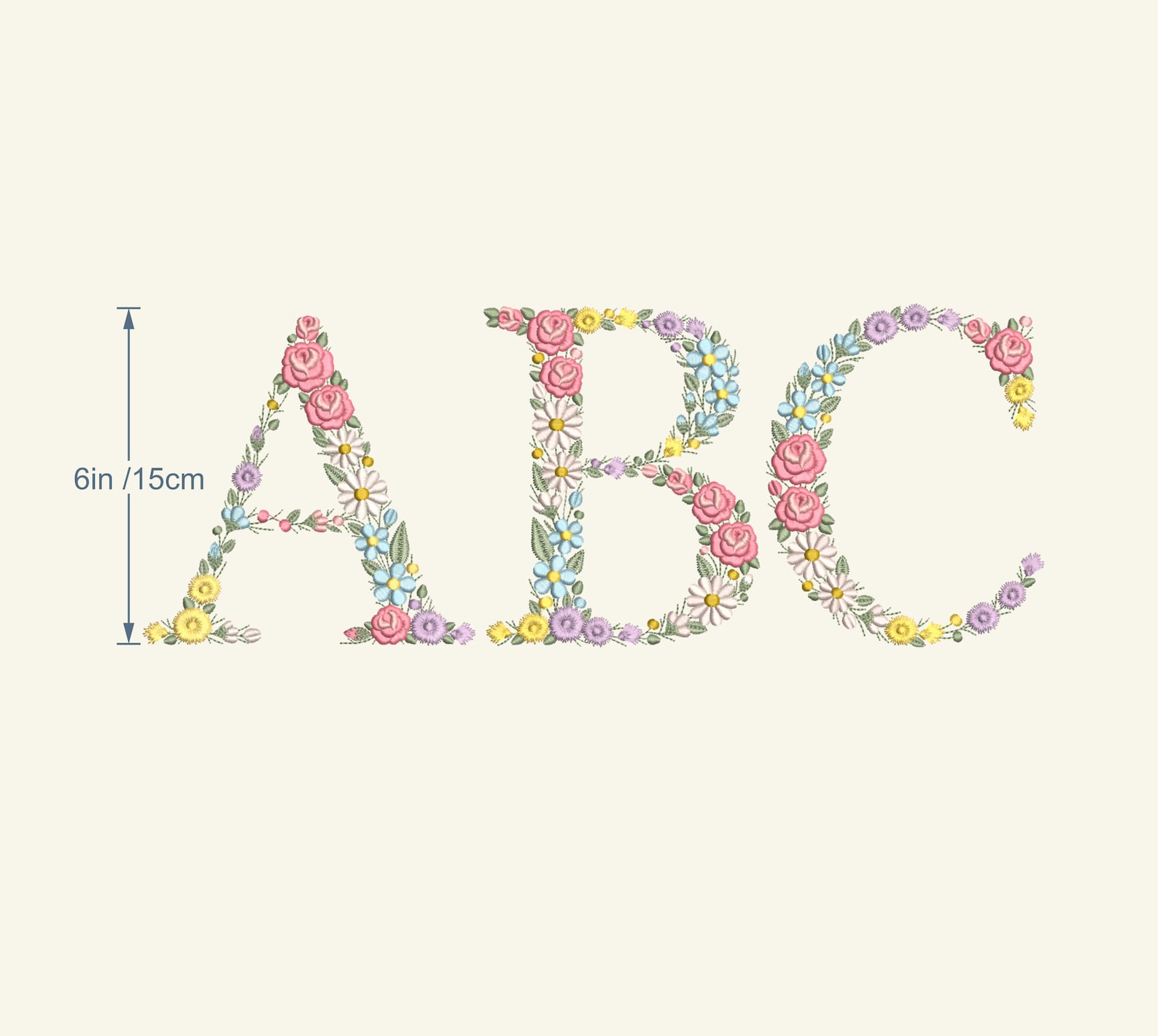 Machine Embroidery UPPERCASE ALPHABET Heirloom Floral Letters 150mm/6 ...