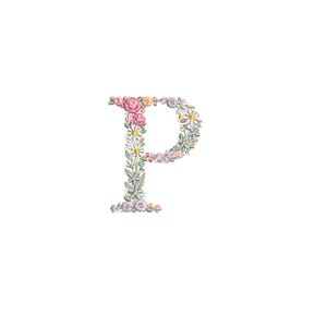 Machine Embroidery LETTER P Uppercase 9,7cm /3.80" Tall Dainty Floral ...