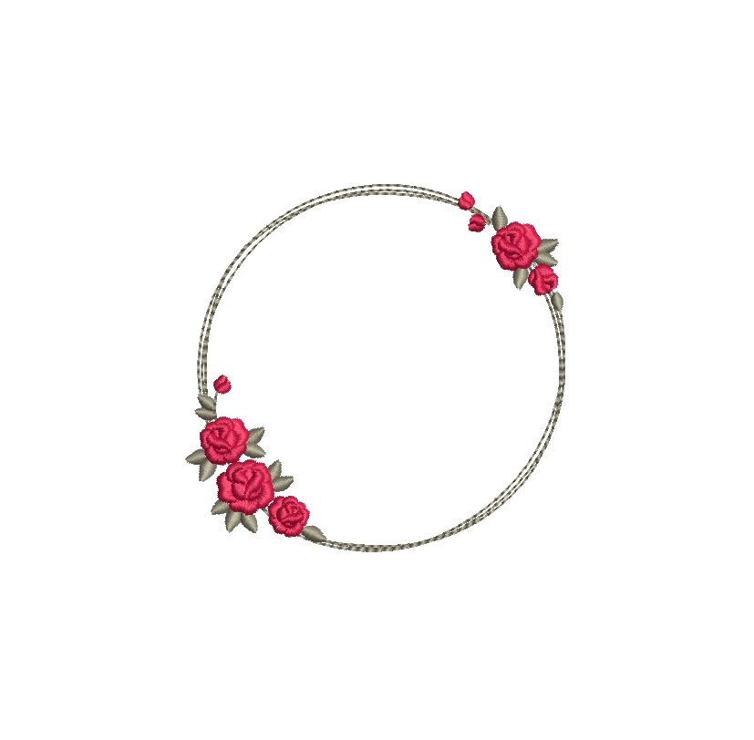 Dainty Wreath of Roses Monogram Frame Machine Embroidery - Etsy