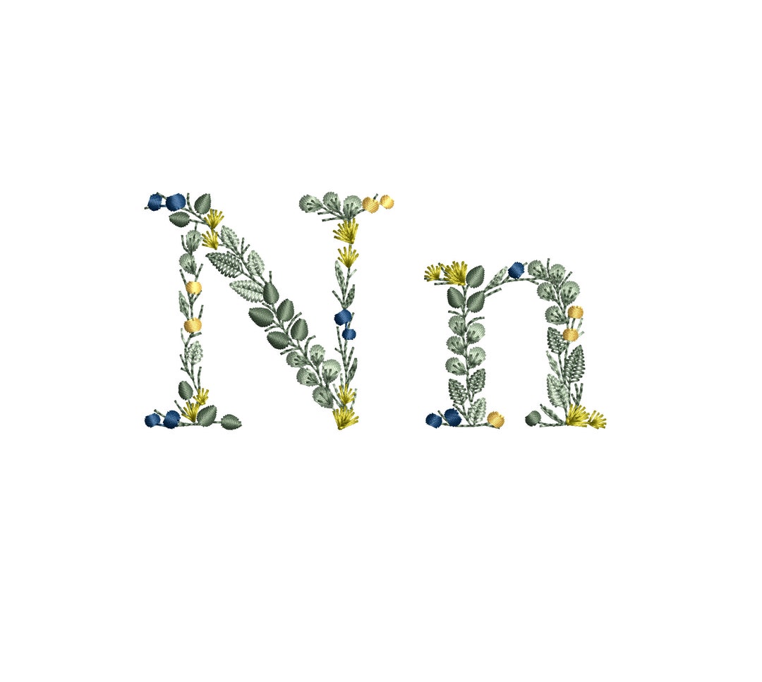 Machine Embroidery Design Small Letter N With Leaves Dainty Botanical ...
