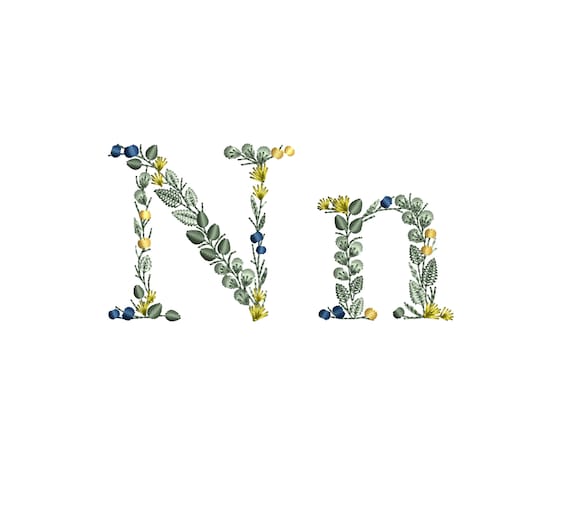 Machine Embroidery Design Small Letter N With Leaves Dainty | Etsy