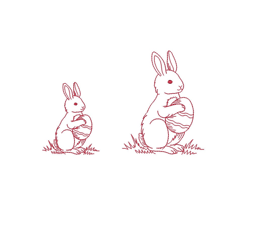 Easter Bunny Easter Rabbit Redwork Machine Embroidery - Etsy