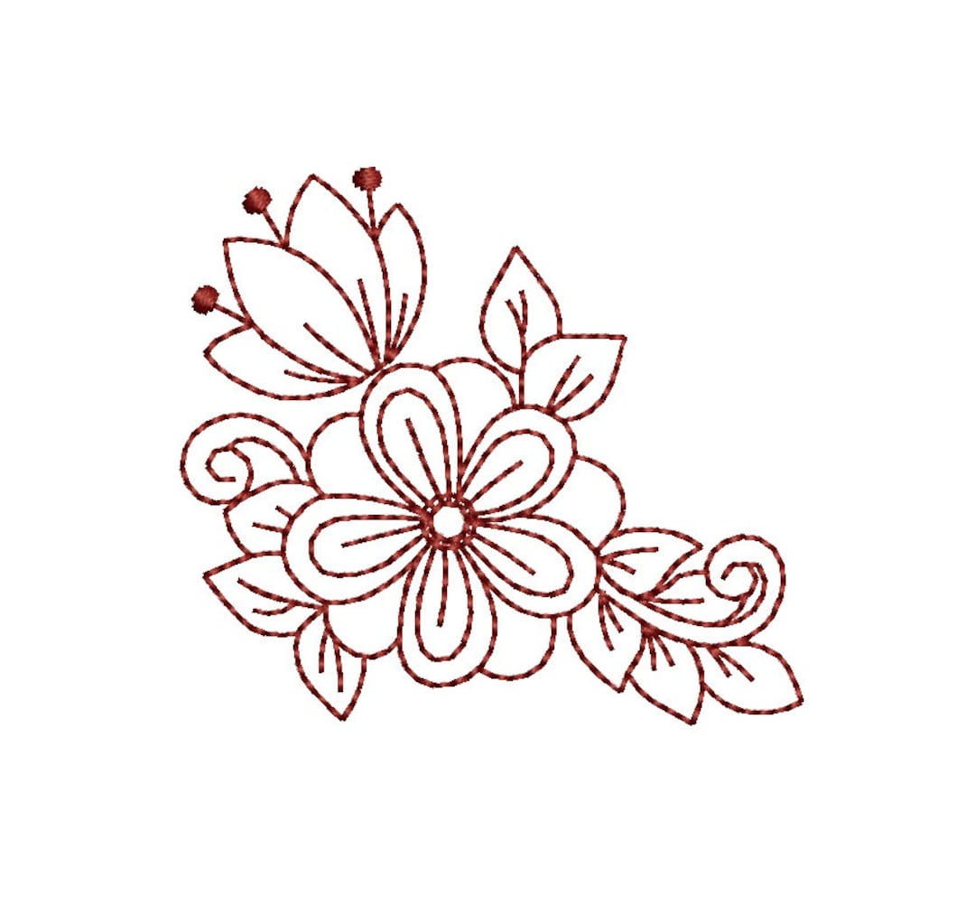 Redwork Flowers Machine Embroidery Design. Floral Linework Embroidery ...