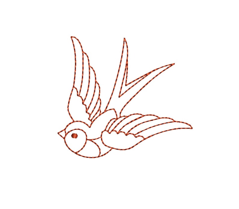 Swallow Redwork Machine Embroidery Design. Tattoo Linework | Etsy