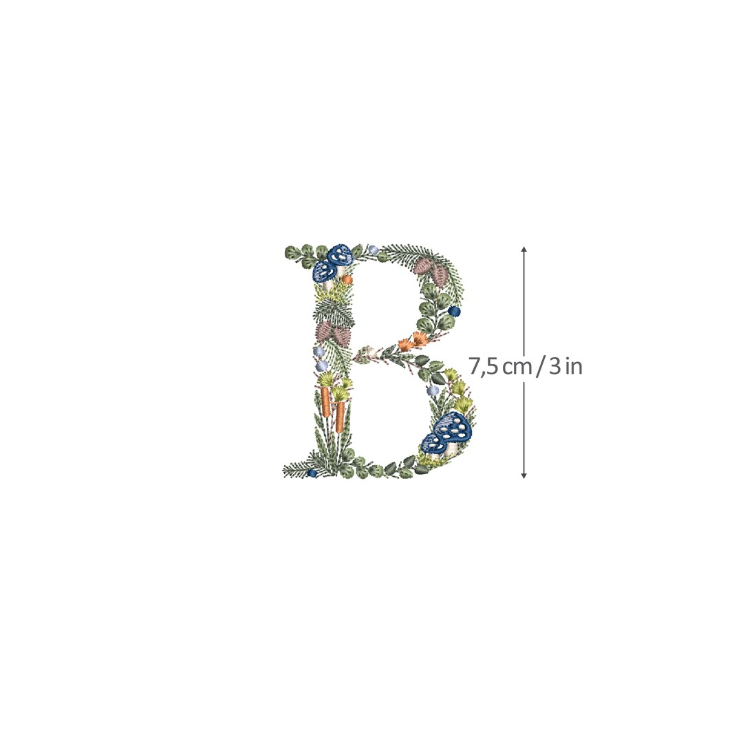 Machine Embroidery LETTER B Uppercase 3/7,5 Cm Forest Font Woodland ...