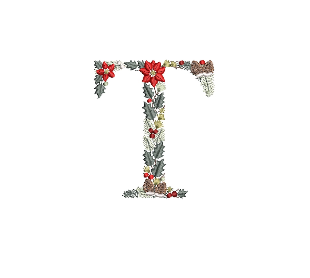 Machine Embroidery Christmas Letter T 4x4 Hoop Xmas Festive - Etsy