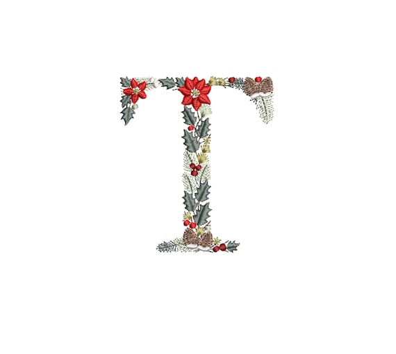 Machine Embroidery Christmas Letter T 4x4 Hoop Xmas Festive - Etsy