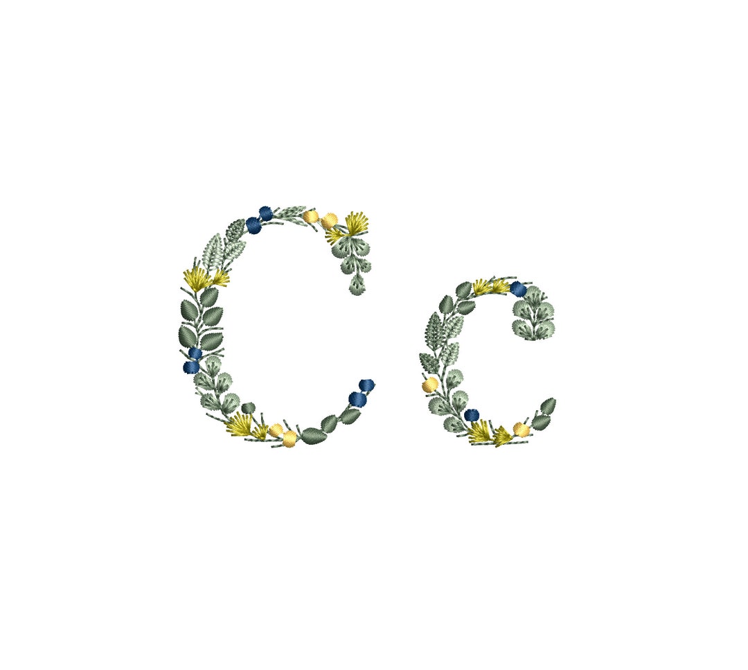 Machine Embroidery Design Small Letter C With Leaves Dainty Botanical ...