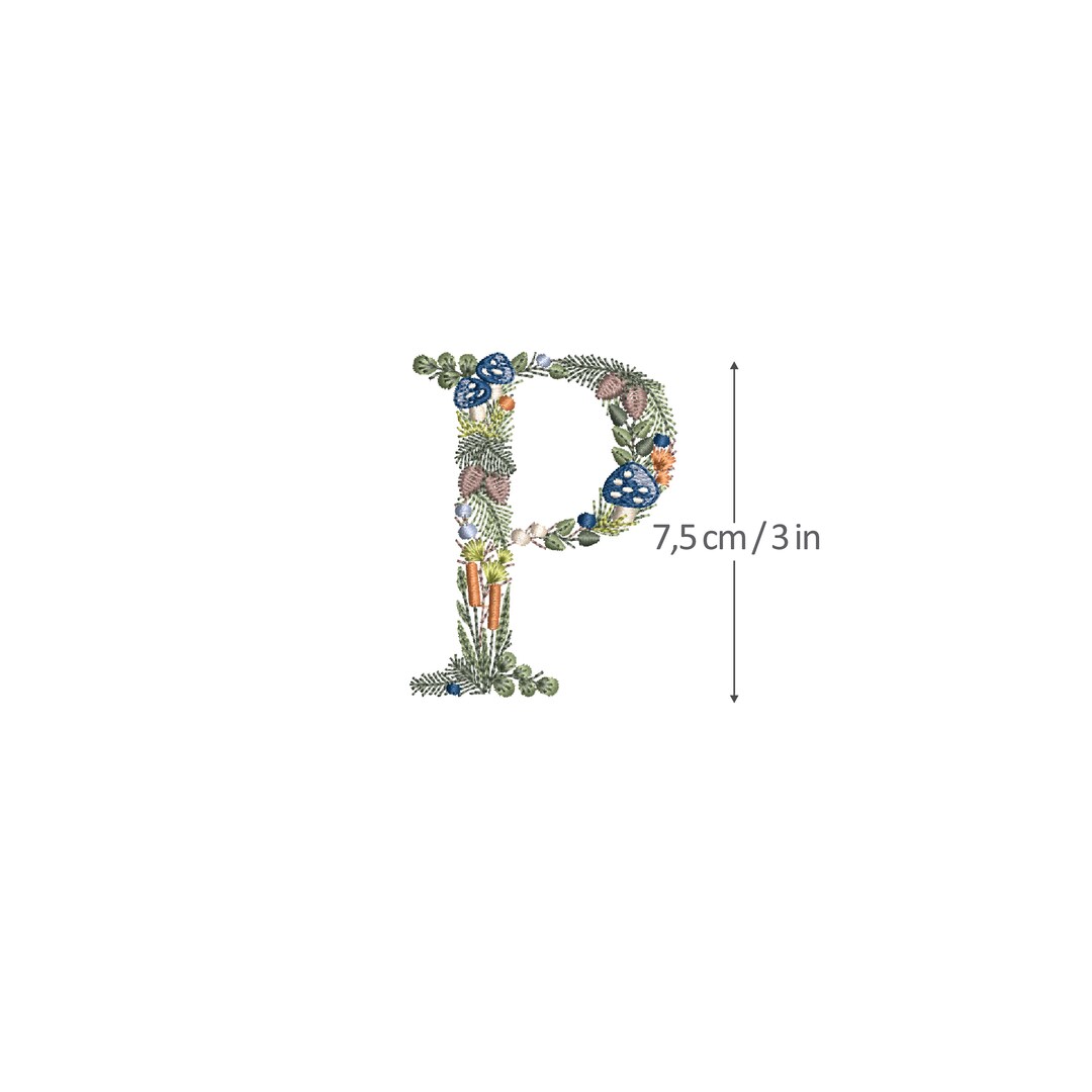 Machine Embroidery LETTER P Uppercase 3"/7,5 Cm Forest Font- Woodland ...