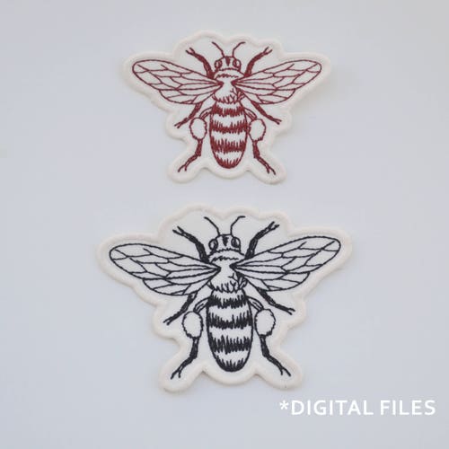 Linework Bee Patch Machine Embroidery Design. Redwork Bee - Etsy