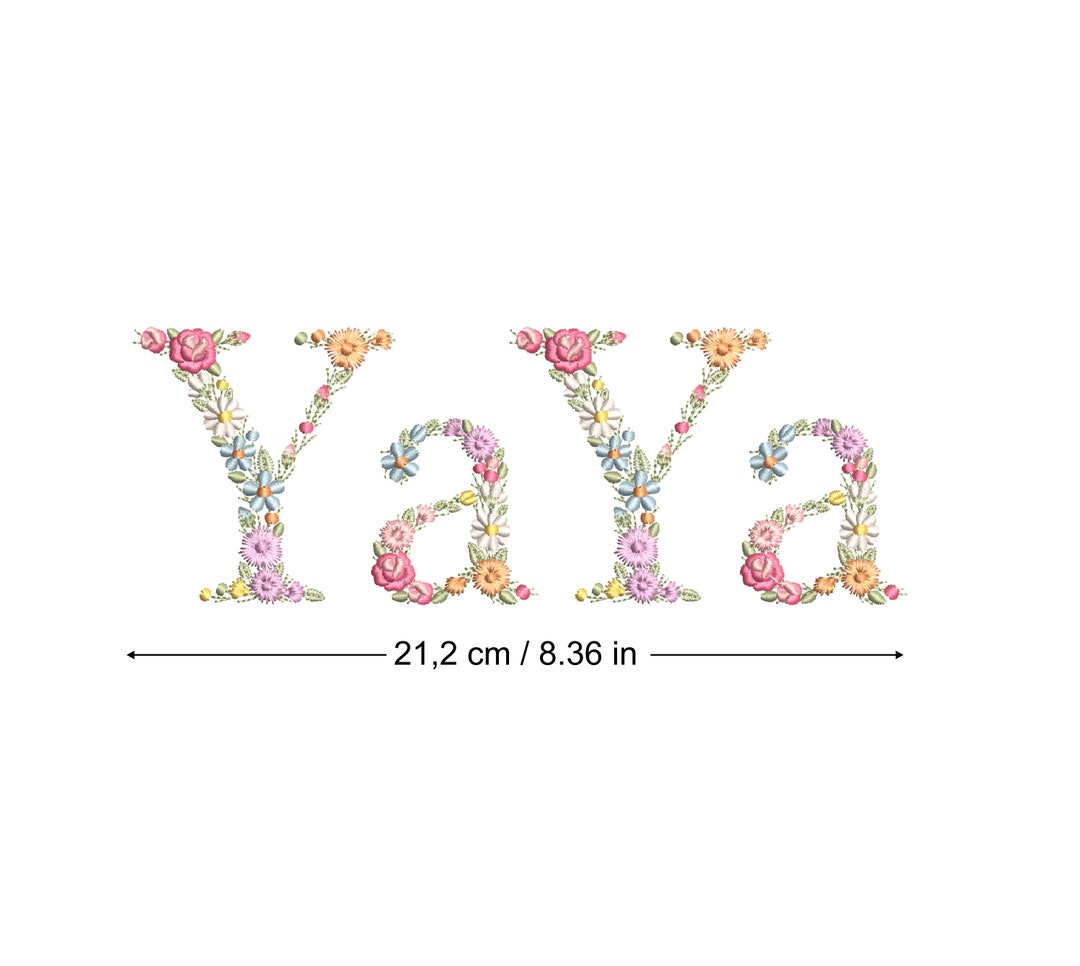 Machine Embroidery Design YAYA 8.36"/21 Cm Grandma Floral Letters ...