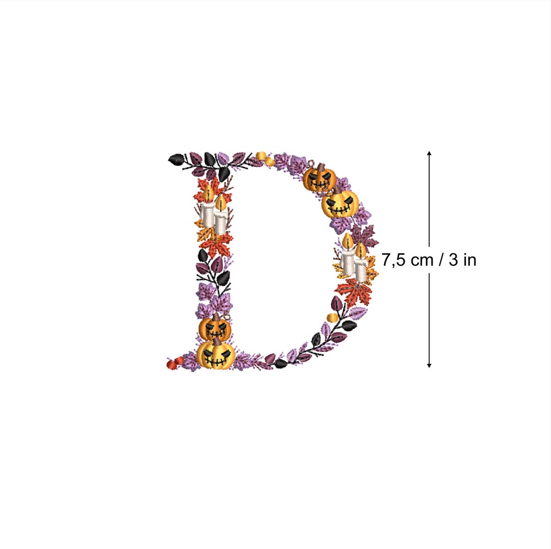 Machine Embroidery Halloween Letter D 3"/7,5 Cm Dainty Botanical Autumn ...