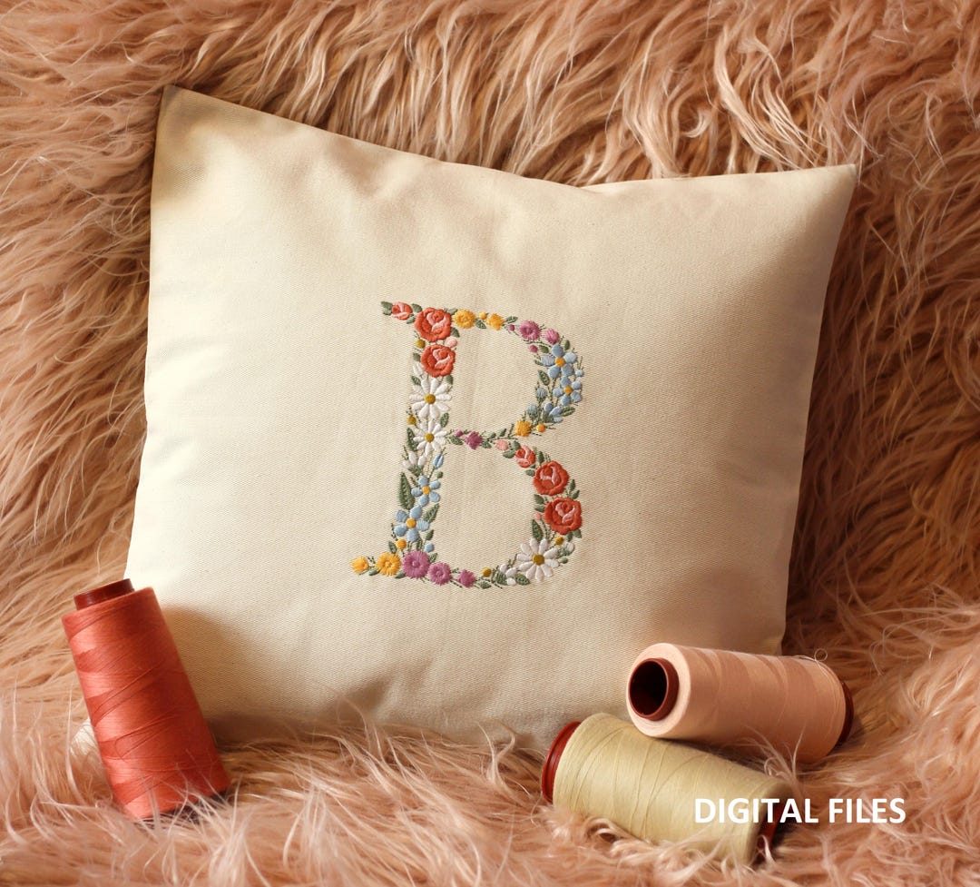 Machine Embroidery LETTER B Uppercase 15cm/6"tall Dainty Floral Font ...
