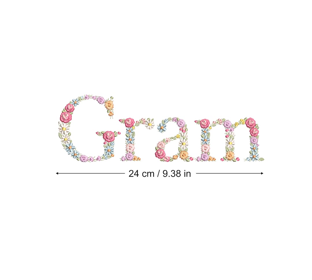 Machine Embroidery Design Gram 24cm/9.40" Floral Letters LARGE HOOP ...
