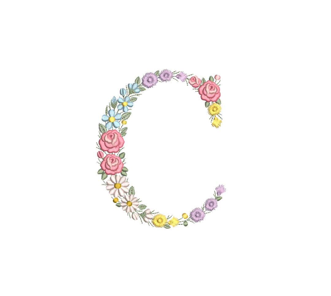 Machine Embroidery LETTER C Uppercase 15cm/6"tall Dainty Floral Font ...
