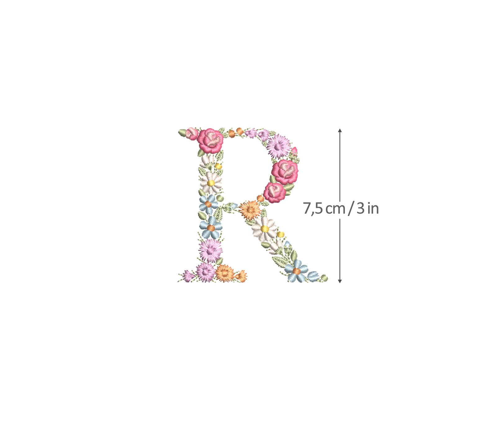 Machine Embroidery LETTER R Uppercase 3"/7,5 Cm Dainty Floral Font ...