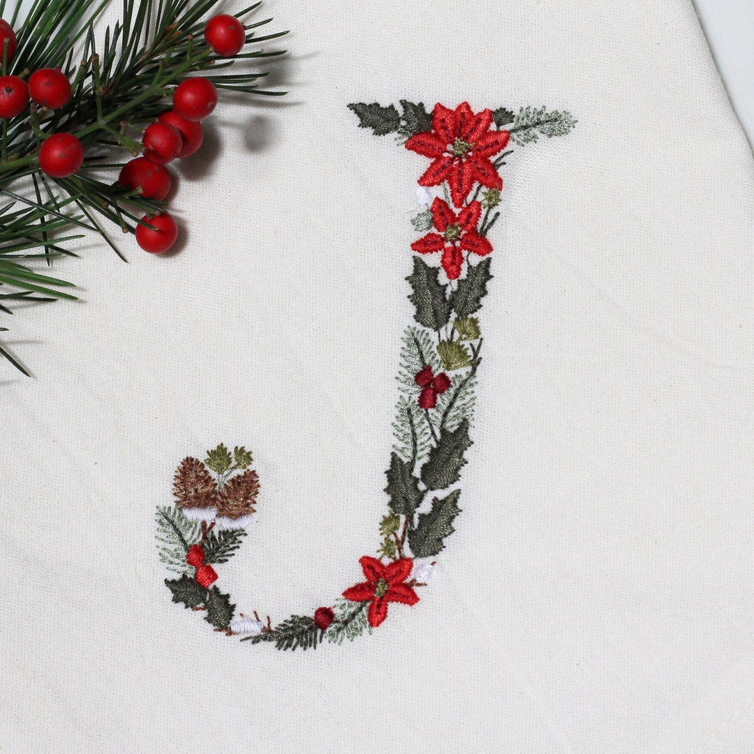 Machine Embroidery Christmas Letter J 4x4 Hoop Xmas Festive Monogram ...