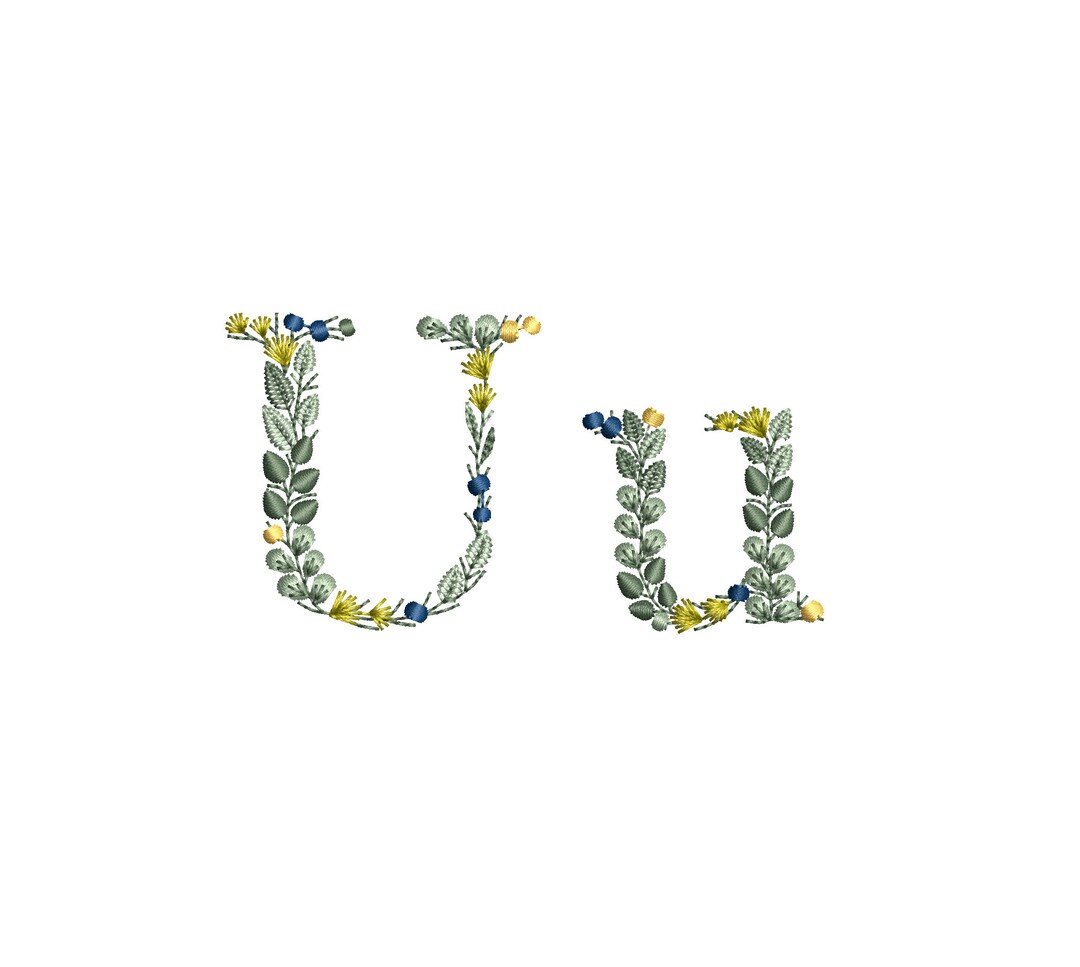 Machine Embroidery Design Small Letter U With Leaves Dainty Botanical ...