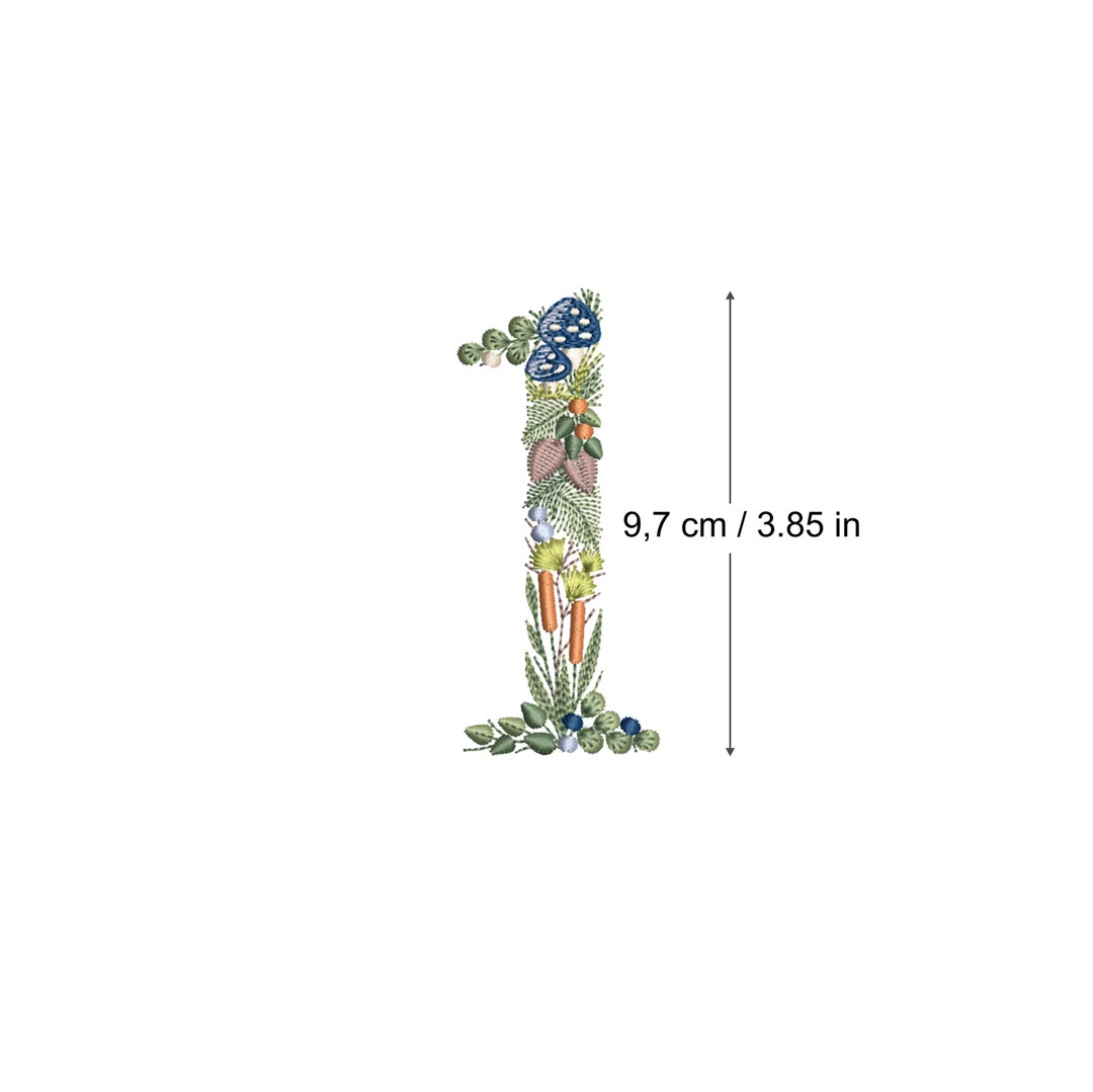 Machine Embroidery NUMBER 1 Birthday Forest Mushroom Cattail Pine Cone ...