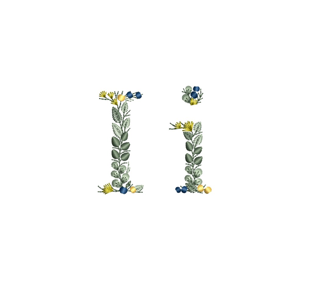 Machine Embroidery Design Small Letter I With Leaves Dainty Botanical ...