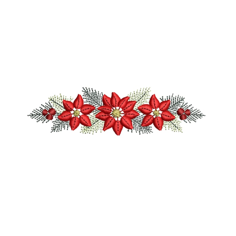 Christmas Border Machine Embroidery Design 4x4" Hoop Poinsettia Xmas ...