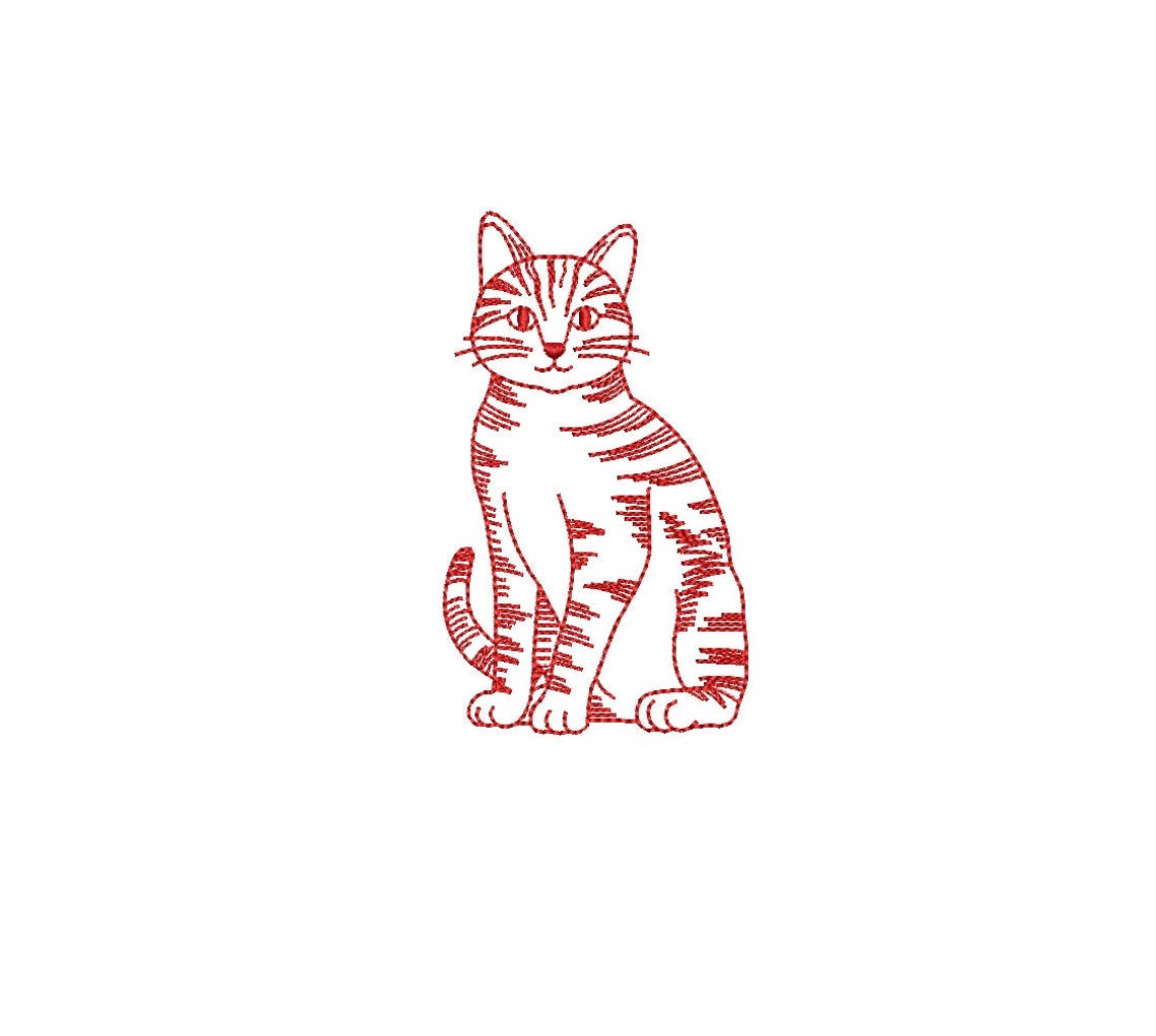 Redwork Tabby Cat Machine Embroidery Design. Cute Tabby Kitten - Etsy