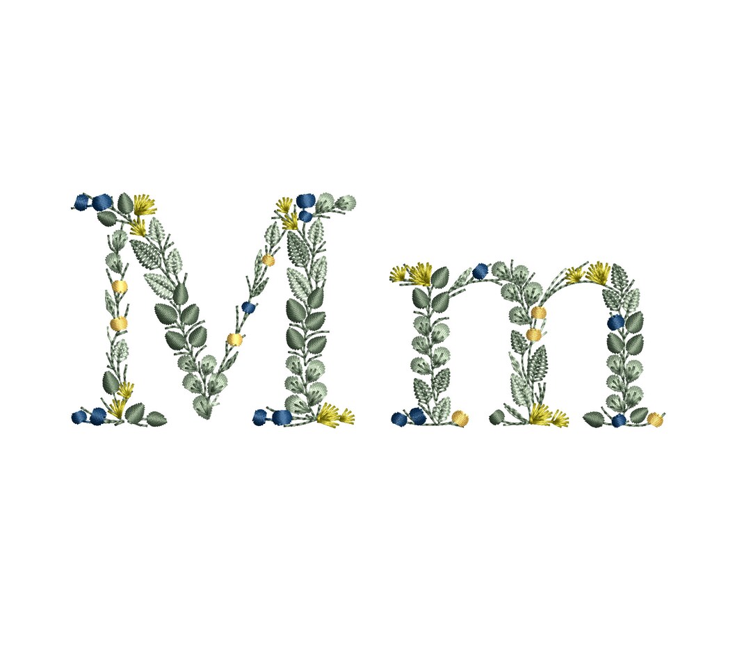 Machine Embroidery Design Small Letter M With Leaves Dainty Botanical ...