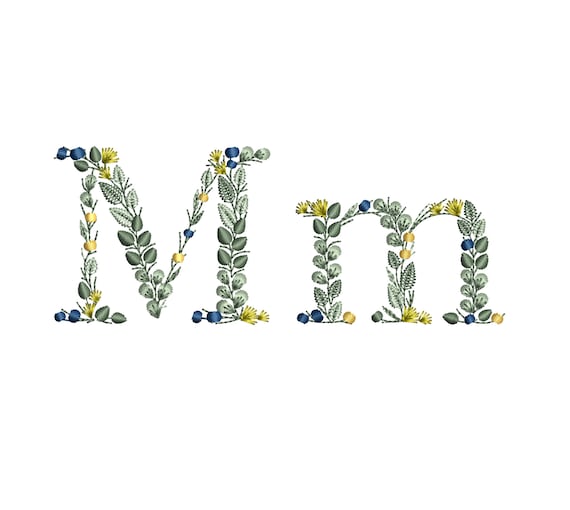 Machine Embroidery Design Small Letter M With Leaves Dainty | Etsy