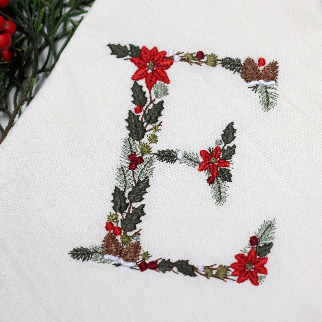 Machine Embroidery Christmas Letter E 4x4 Hoop Xmas Festive Monogram ...