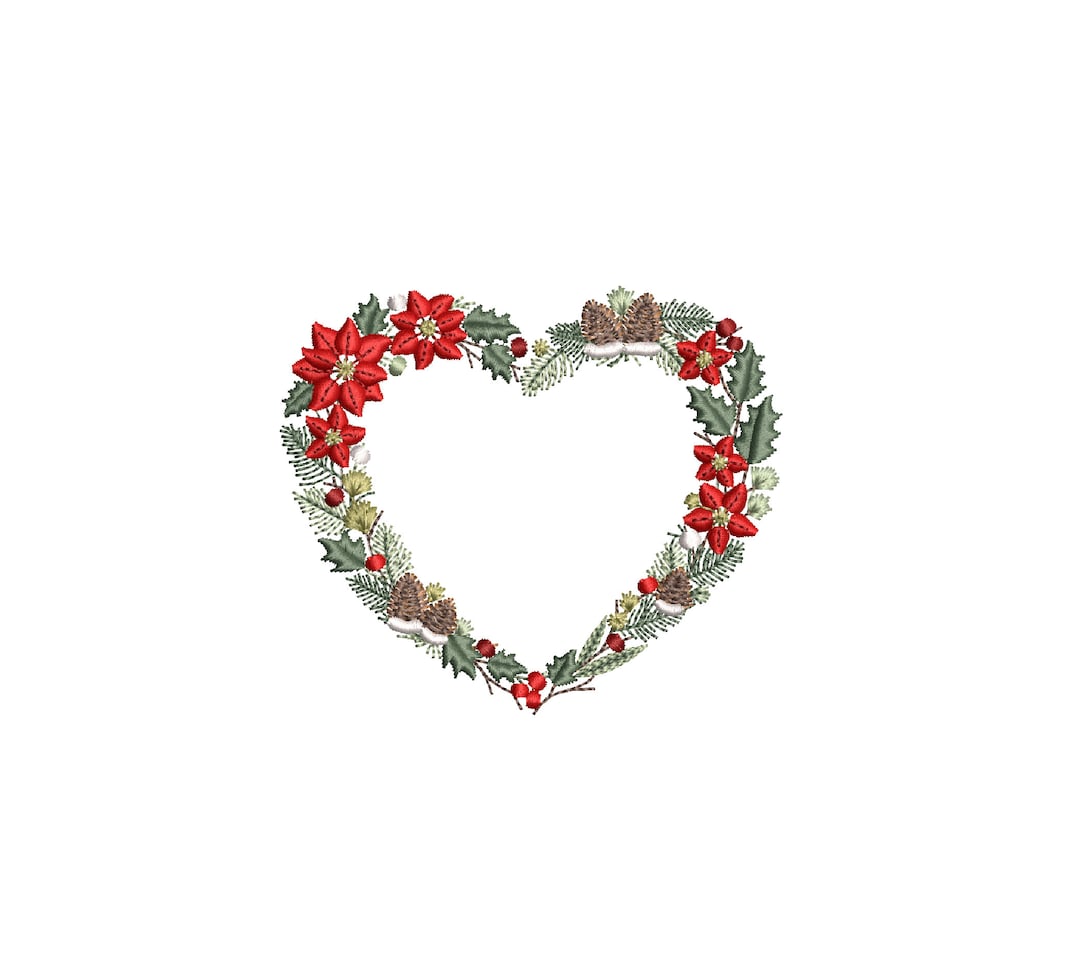 Xmas Heart Machine Embroidery Design 10 Cm /4X4 Hoop Christmas Broderie ...