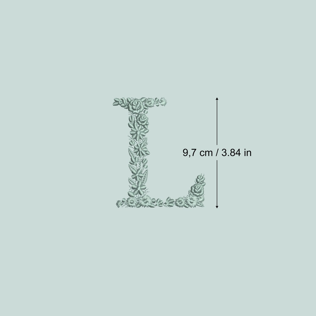 Machine Embroidery LETTER L Uppercase 9,7cm / 3.85" Tall Dainty Floral ...